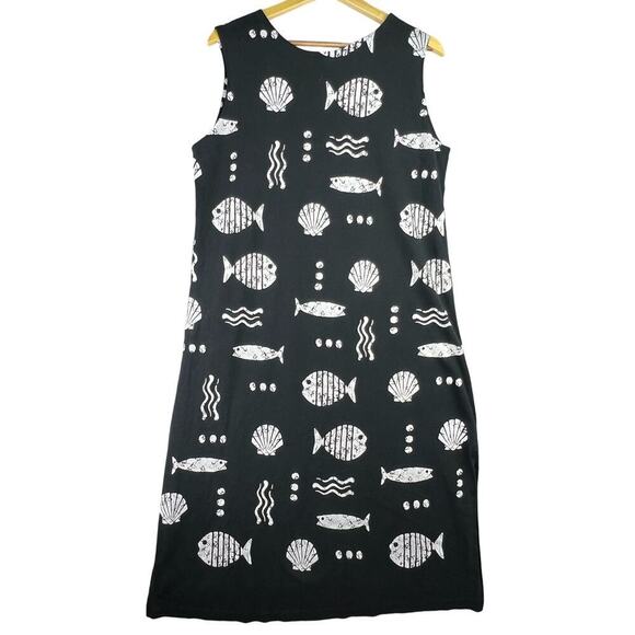 Arli | Dresses | Vintage Arli All Over Ocean Fish Print Black And White ...